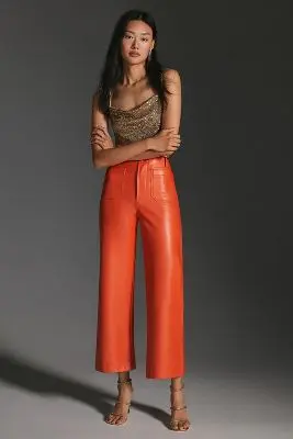Maeve Colette Faux Leather Crop Wide-Leg Pants Orange