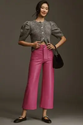 Maeve Colette Faux Leather Crop Wide-Leg Pants Pink