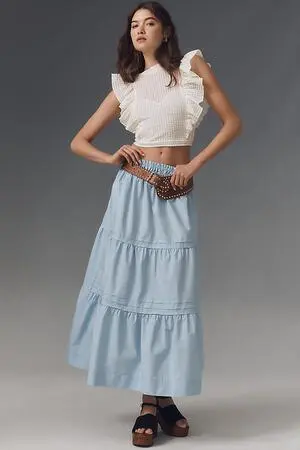 THE SOMERSET COLLECTION BY ANTHROPOLOGIE The Somerset Maxi Skirt Blue