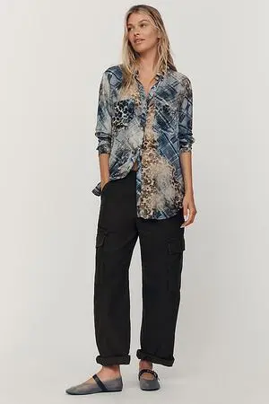 PILCRO Romy Relaxed Buttondown Shirt With Draping And Pockets