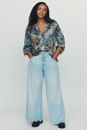 PILCRO Romy Relaxed Buttondown Shirt With Draping And Pockets