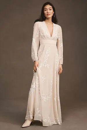 Bhldn Belize Embroidered A-line Gown - Champagne