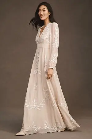 Bhldn Belize Embroidered A-line Gown - Champagne