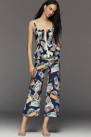 Maeve Colette High-rise Wide-leg Pants - Blue Pattern