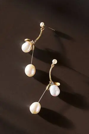 Anthropologie Pearl Blooms Drop Earrings - Gold