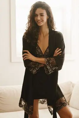 Flora Nikrooz Rosa Lace-trimmed Robe Black