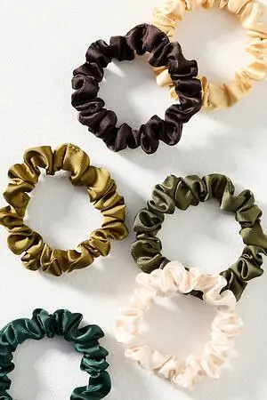 Anthropologie By Anthropologie Satin Hair Ties Set Of 6 Green Pattern