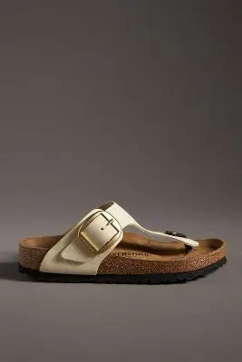 BIRKENSTOCK Gizeh Big Buckle Smooth Leather Sandals Beige