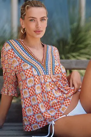 BL-NK Stephanie Top Orange Checker/palm Tree