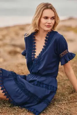 Anthropologie Peixoto Embroidered Lace Cover-up Mi Dress Blue