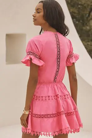 Anthropologie Peixoto Embroidered Lace Cover-up Mi Dress - Pink Pattern