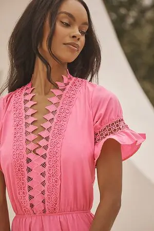 Anthropologie Peixoto Embroidered Lace Cover-up Mi Dress - Pink Pattern