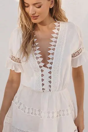 Anthropologie Peixoto Embroidered Lace Cover-up Mi Dress - White