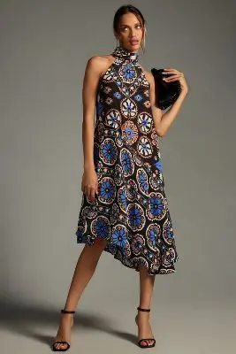 Anthropologie Victoria Poveda Silk Halter Midi Dress