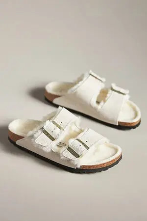 BIRKENSTOCK Arizona Shearling-lined Sandals - Antique White/ Shearling