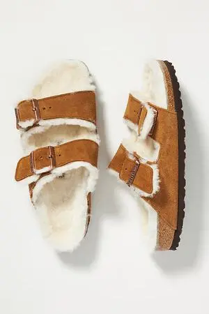 BIRKENSTOCK Arizona Shearling-lined Sandals - Mink Suede/natural Shearling