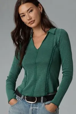 PILCRO Stitched Long-sleeve Top - Green