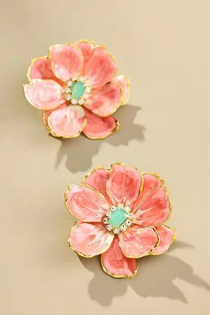 THE PINK REEF Handpainted Earrings Coral Pearl