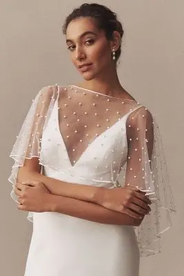 Jenny Yoo Fiona Heer Pearl-embellihed Topper
