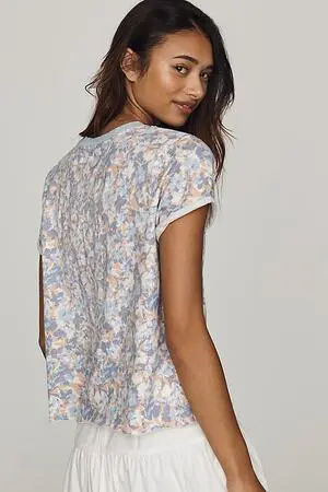 Maeve Seahorse Embroidered Cotton Boxy Tee - Blue Floral