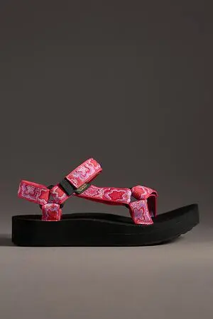 Anthropologie Teva Universal Midform Sandals Neon Floral Pink/ Purple