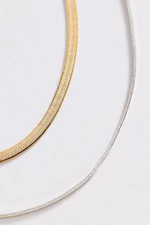 Anthropologie Double Layer Herringbone Necklace - Gold & Silver