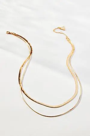 Anthropologie By Anthropologie Double Layer Herringbone Necklace Gold