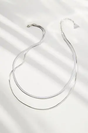 Anthropologie By Anthropologie Double Layer Herringbone Necklace Silver