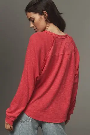 PILCRO Ruffled Raglan Thermal Top
