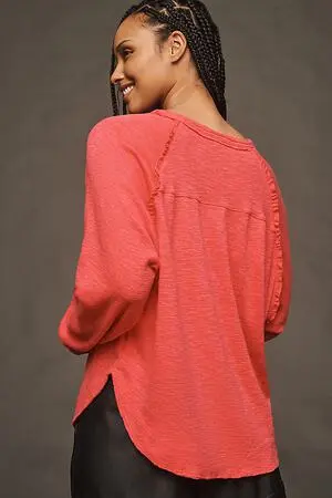 PILCRO Ruffled Raglan Thermal Top