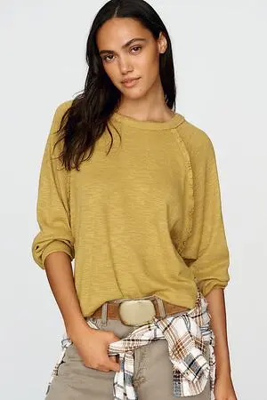 PILCRO Ruffled Raglan Thermal Top - Olive