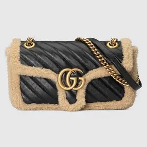Gucci Gg Marmont Small Shoulder Bag With Wool Trim Leather