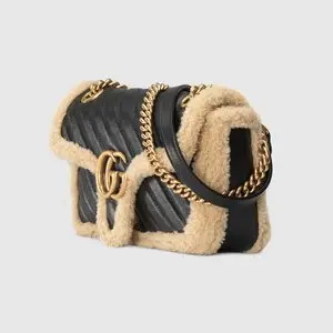 Gucci Gg Marmont Small Shoulder Bag With Wool Trim Leather