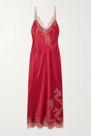 Carine Gilson Lace-trimmed Silk-satin Nightdress
