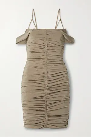 Givenchy Cold-shoulder Crochet-trimmed Ruched Stretch-jersey Mini Dress - Neutrals