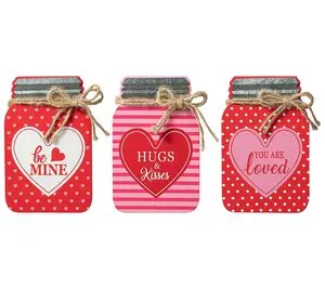 GLITZHOME 7' Set Of 3 Valentine's Wooden Mason Jar Table Decor - One-color