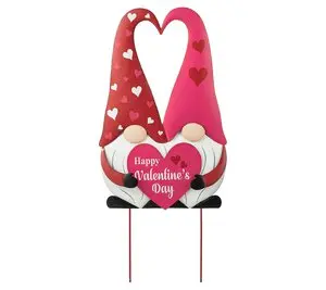 GLITZHOME 30' Valentine's Metal Gnome Couple Ya Rd Stake - One-color