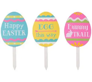 GLITZHOME Happy Easter Egg Shaped Yard Stakes S 3 - One-color