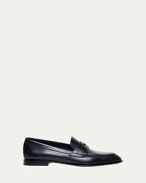 Santoni Famed Leather Penny Loafers - Black