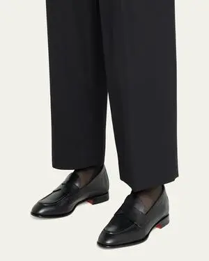 Santoni Famed Leather Penny Loafers - Black