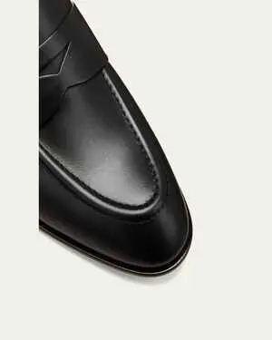 Santoni Famed Leather Penny Loafers - Black