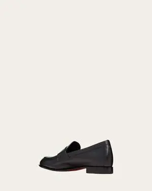 Santoni Famed Leather Penny Loafers - Black
