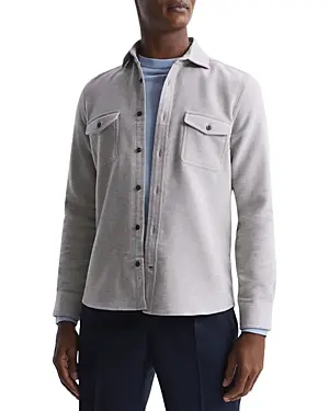 REISS Reiss Miami Cotton Solid Regular Fit Shirt Jacket Oatmeal Melange