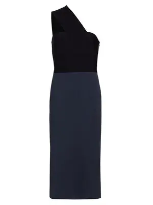 St. John Women's One-Shoulder Midi-Dress - Navy Black  - Navy Black