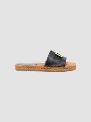 Dolce & Gabbana Logo Leather Flat Espadrille Sandals Nero