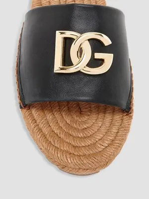 Dolce & Gabbana Logo Leather Flat Espadrille Sandals - Nero