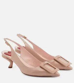 ROGER VIVIER Virgule Leather Slingback Pumps - Beige