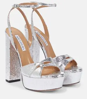 AQUAZZURA Sinner Leather Platform Sandals - Silver