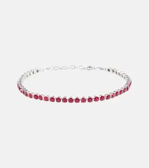 Amina Muaddi Embellished Tennis Anklet - Red