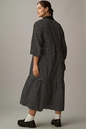 Maeve Tiered Shirt Dress - Black Dot